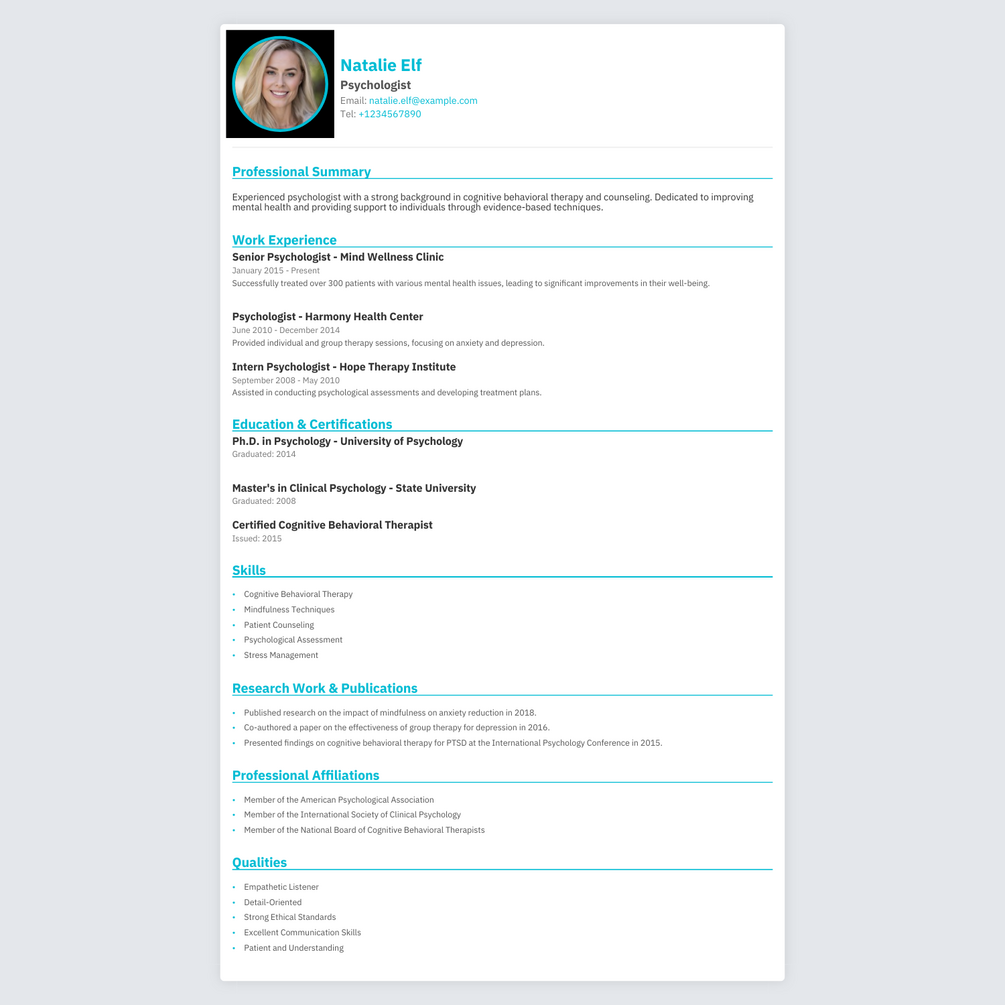 Professional Psychologist CV Template - Customizable and Ready-to-Use