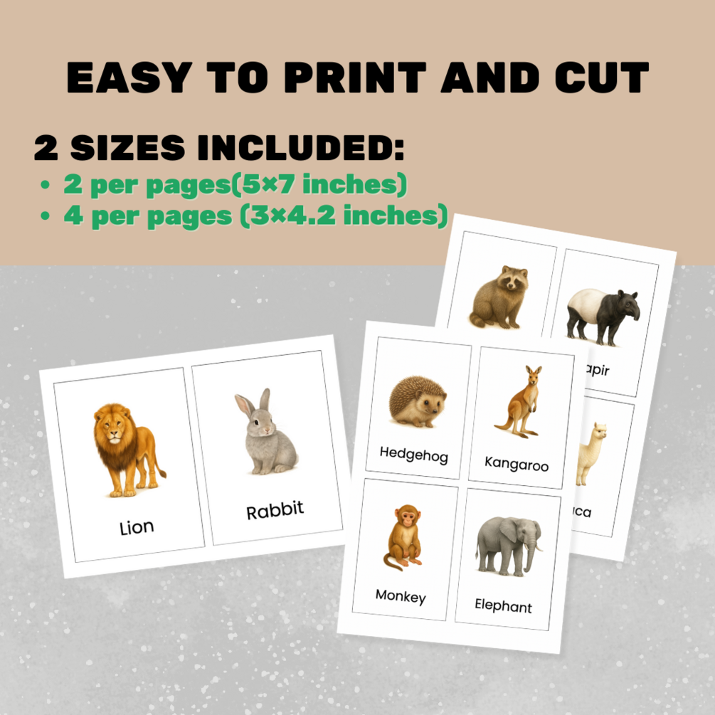 Land Animal Flashcards for Kids (Printable PDF)