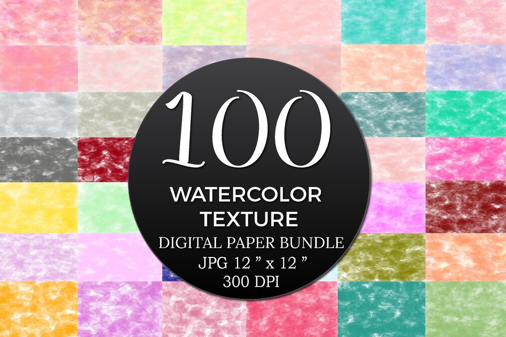 100 Watercolor Texture Digital Papers Mega Bundle