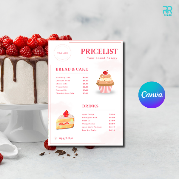 Bakery Pricelist Template - Editable Canva Menu - Printable Price List ...