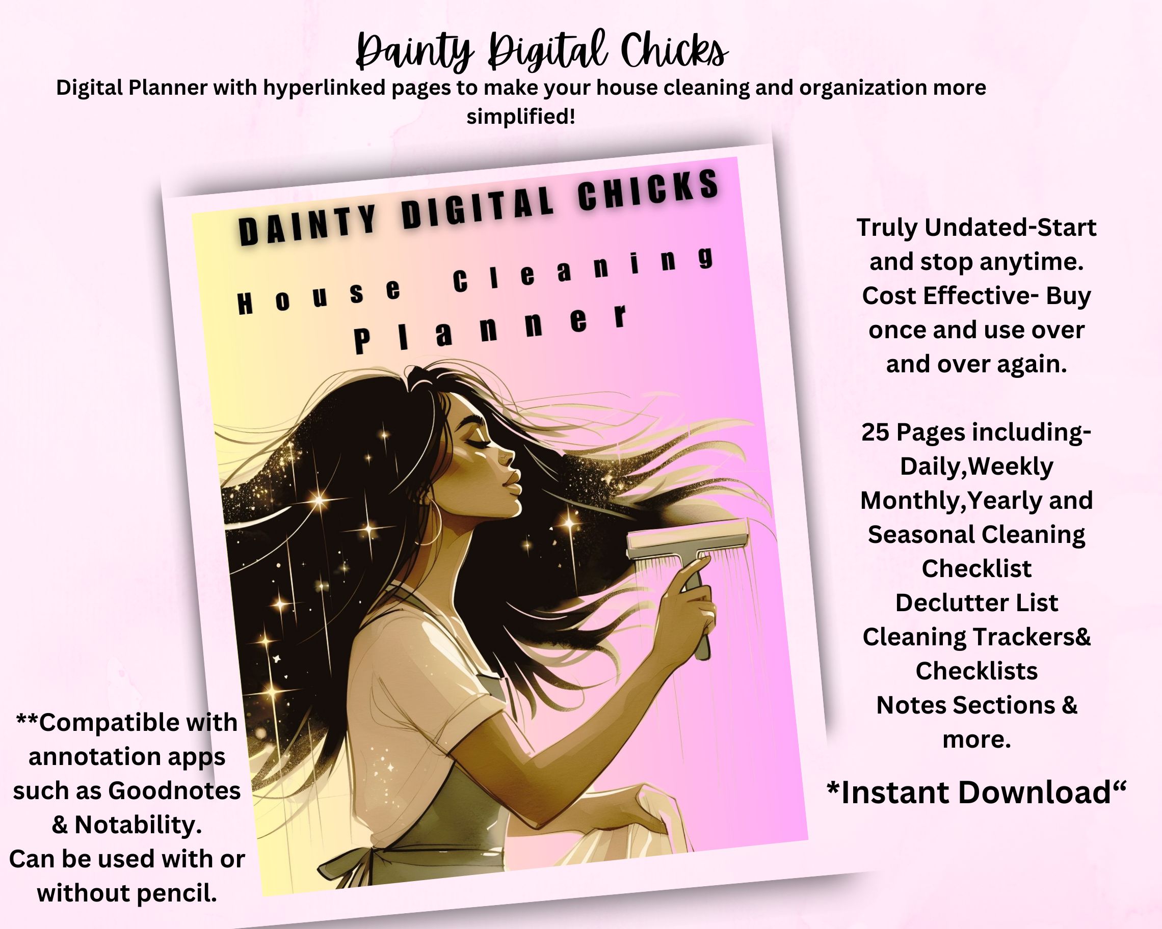 Dainty Digital Chicks House Cleaning Planner