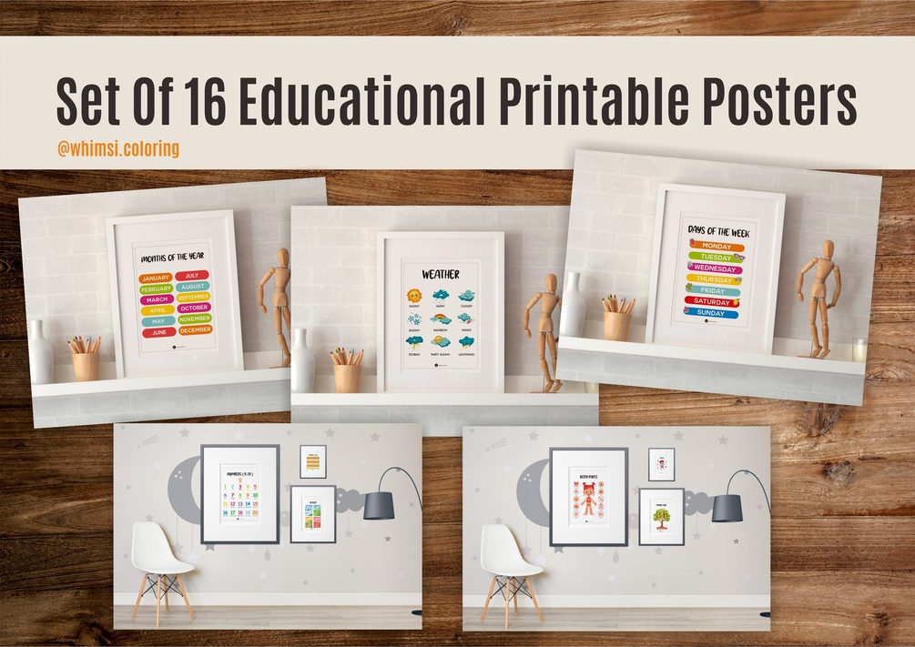Set of 16 Educational Posters, Colourful Homeschool Learning Prints ...