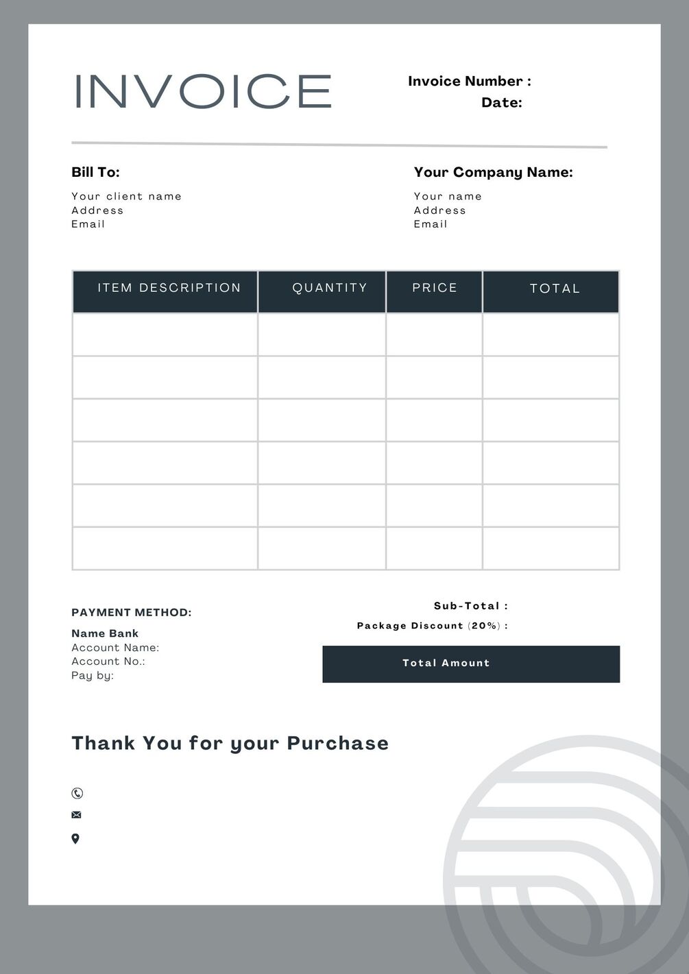 Grey and White Professional Business Invoice