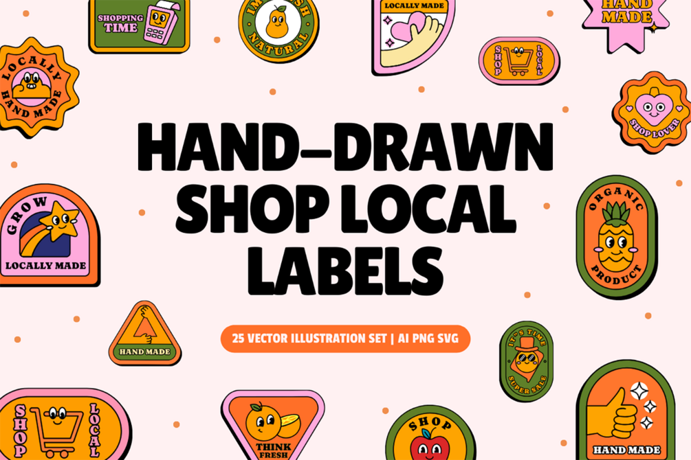 Hand-Drawn shop Local Labels