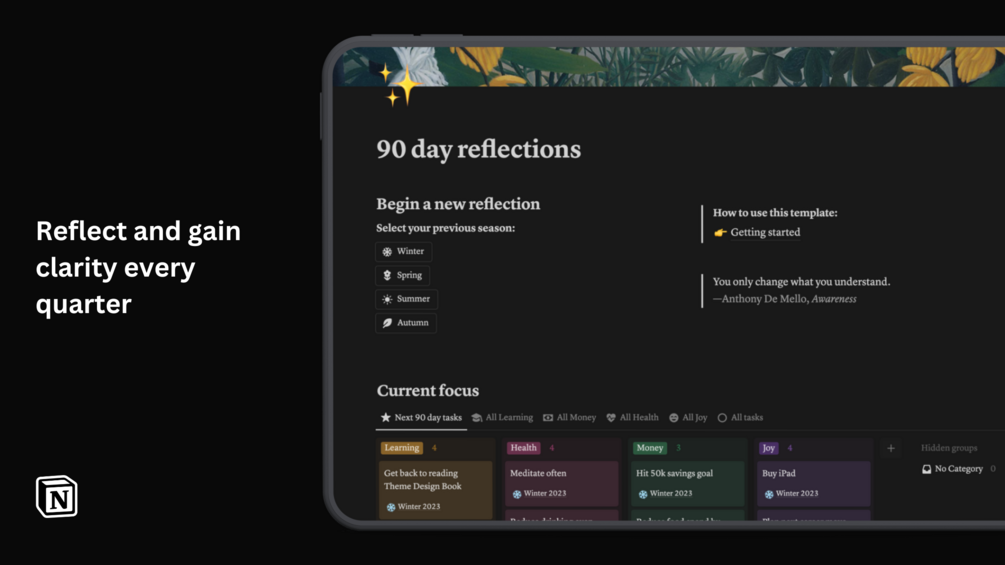 Quarterly Reflection Notion Template
