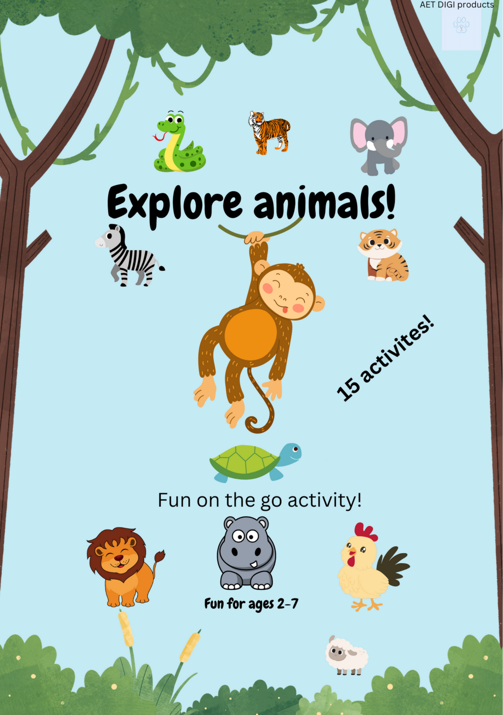 Explore animals, coloring booklet! Learn to write and count
