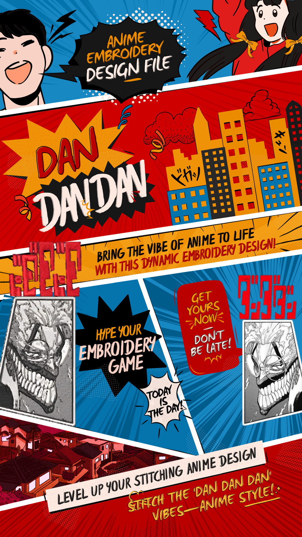Dan Dan Dan Anime Embroidery Design File - Digital Download in .JEF ...