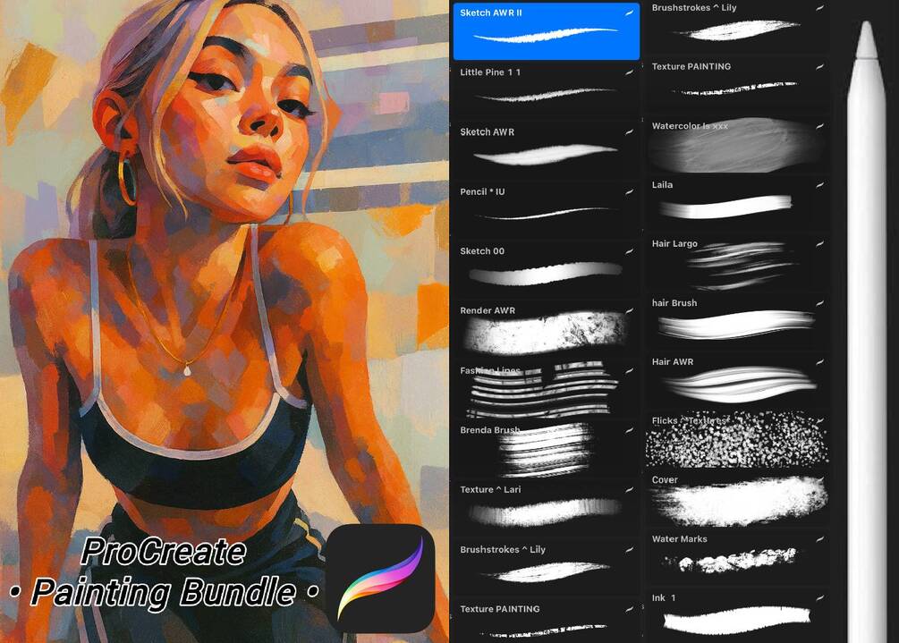 ⚡ Ultimate Procreate Bundle – 20 Brushes, 5 Textures & Shortcut Guide (Free Download!)