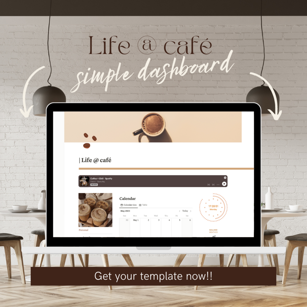 Notion aesthetic dashboard: Life @ café
