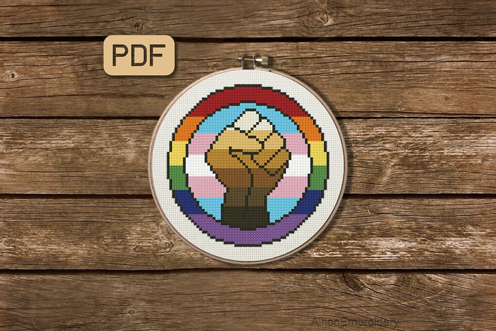 Raised Fist Cross Stitch Pattern