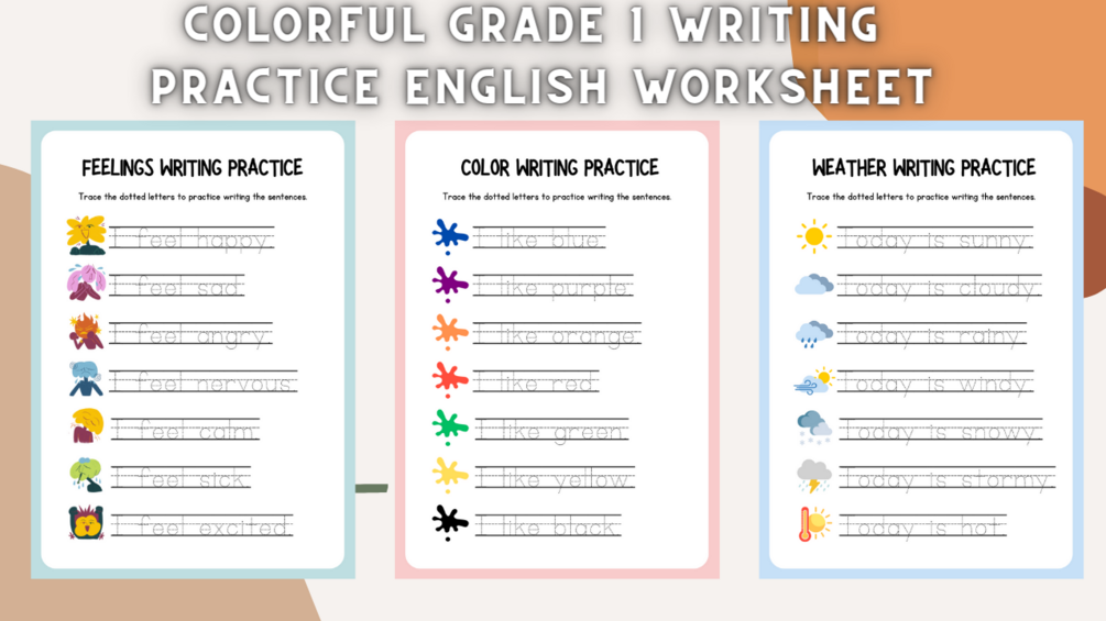 Colorful Grade 1 Writing Practice English Worksheet