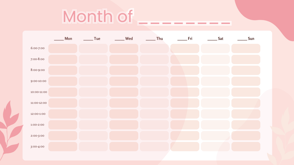Pink and White Simple Weekly Planner Calendar