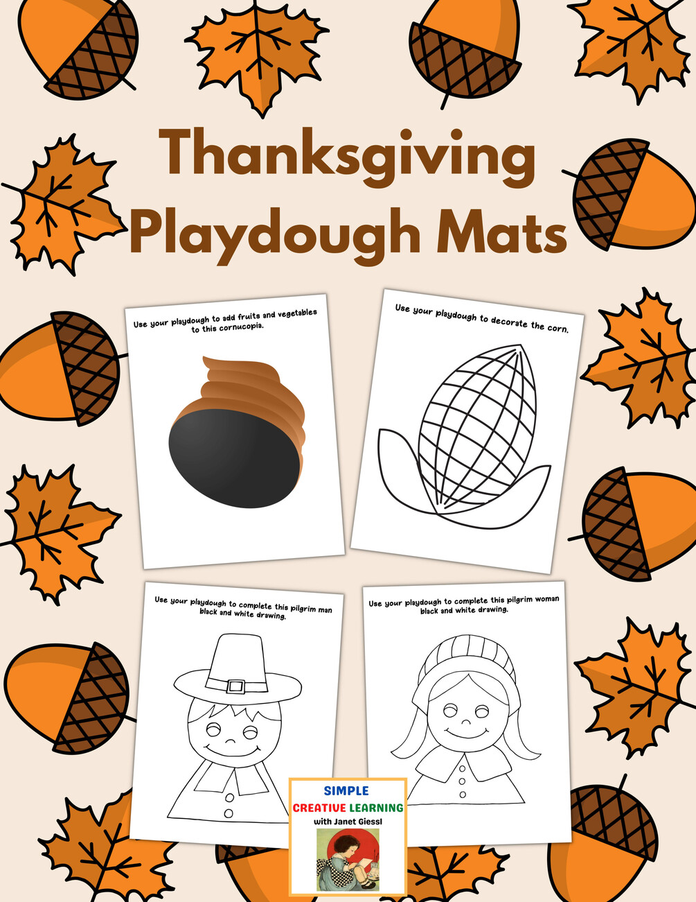 Thanksgiving Playdough Mats - Personal and Educational Use