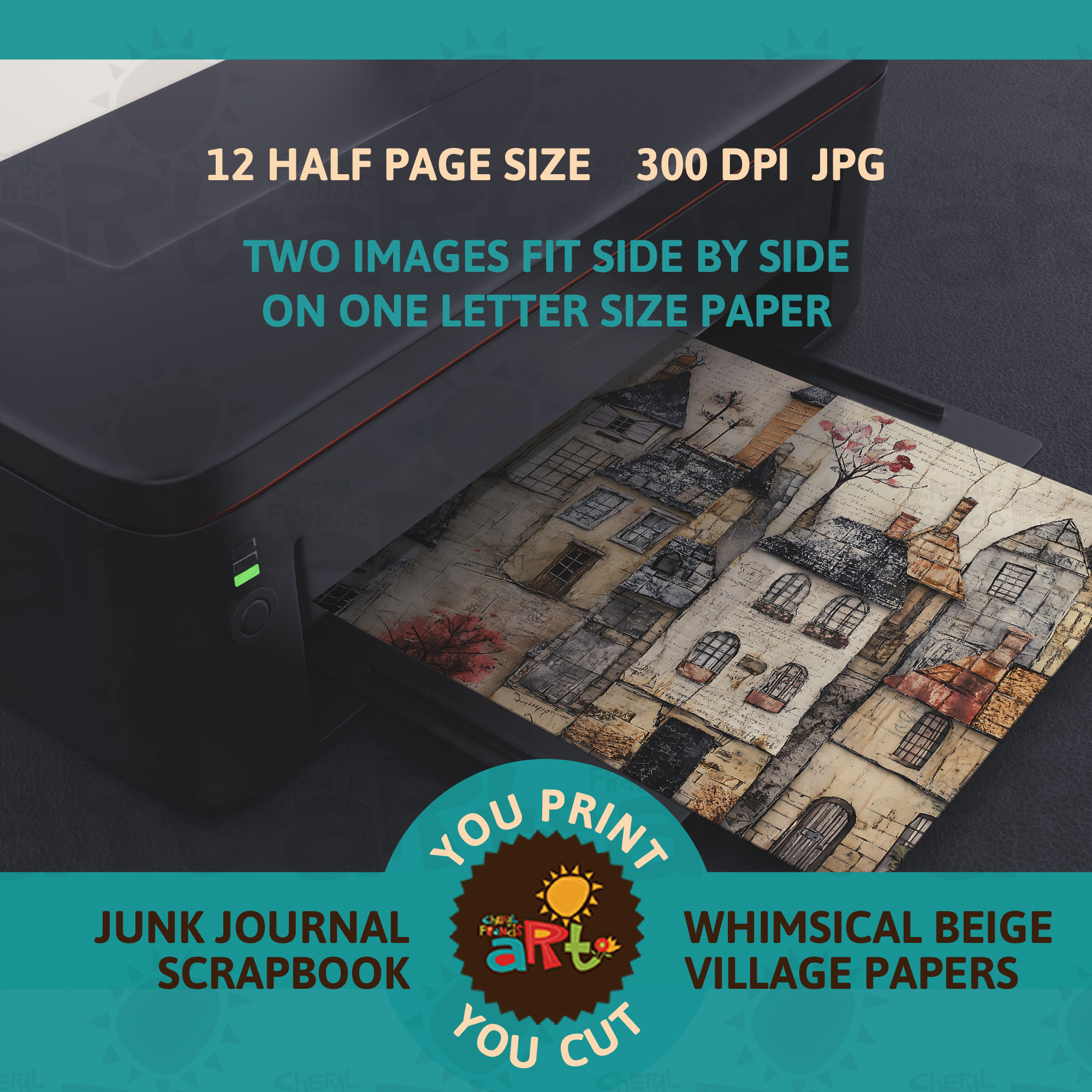 12 pc Whimsical Beige Village Houses Printable Junk Journal Collage ...