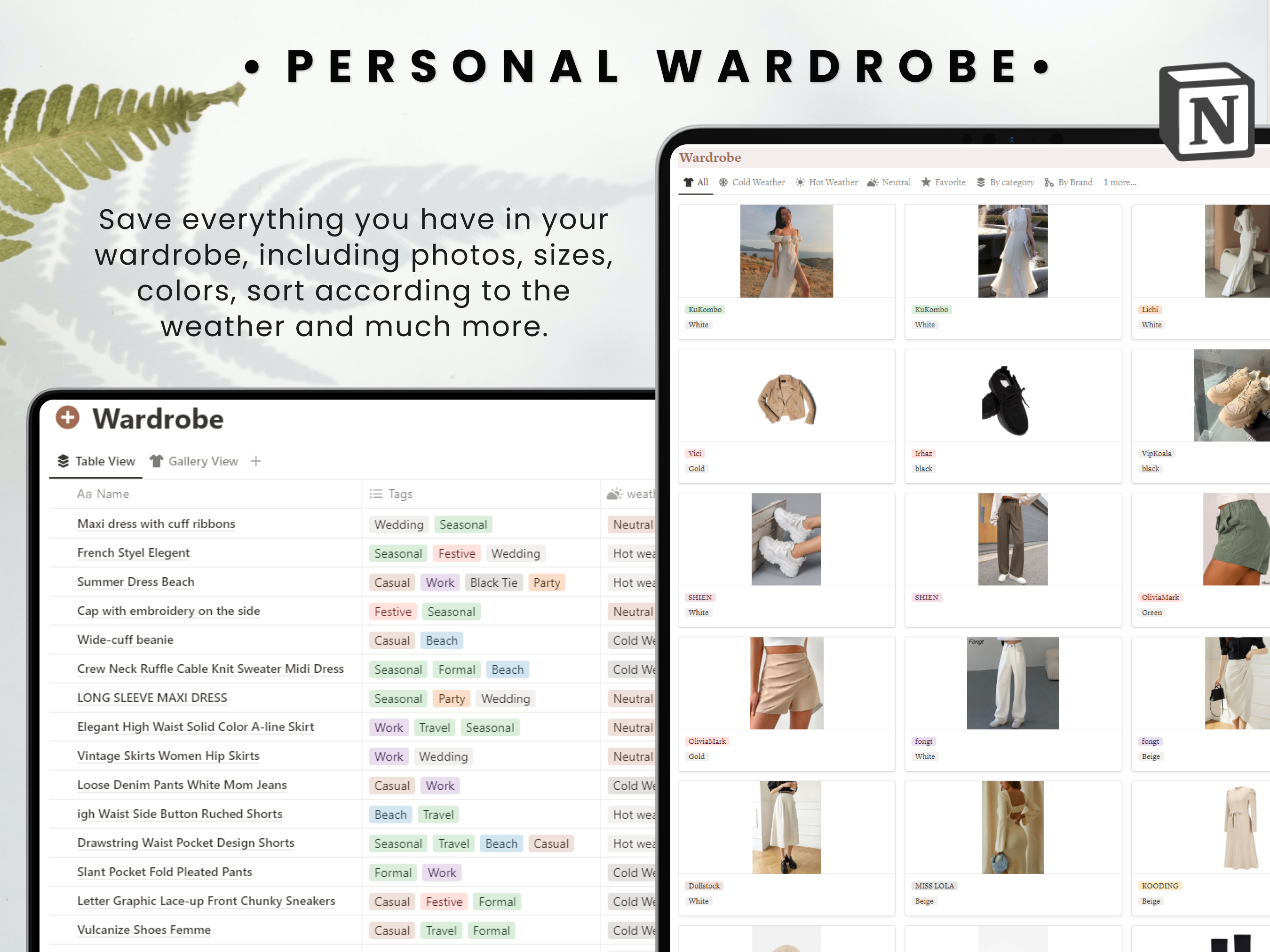 Notion Template Wardrobe Manager & Outfit Planner: Aesthetic Notion ...