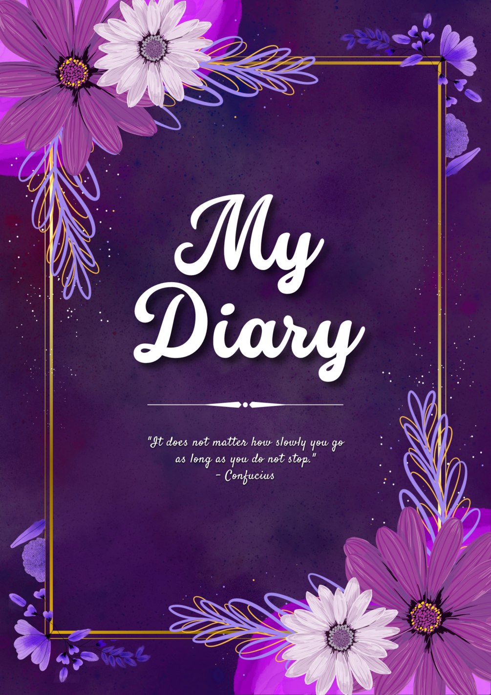 Printable Purple Flowers My Diary Notebook Journal