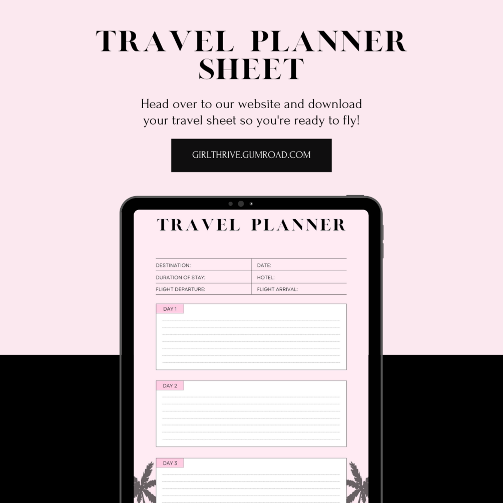 Travel Planner Sheet (Digital/Printable file) INSTANT DOWNLOAD