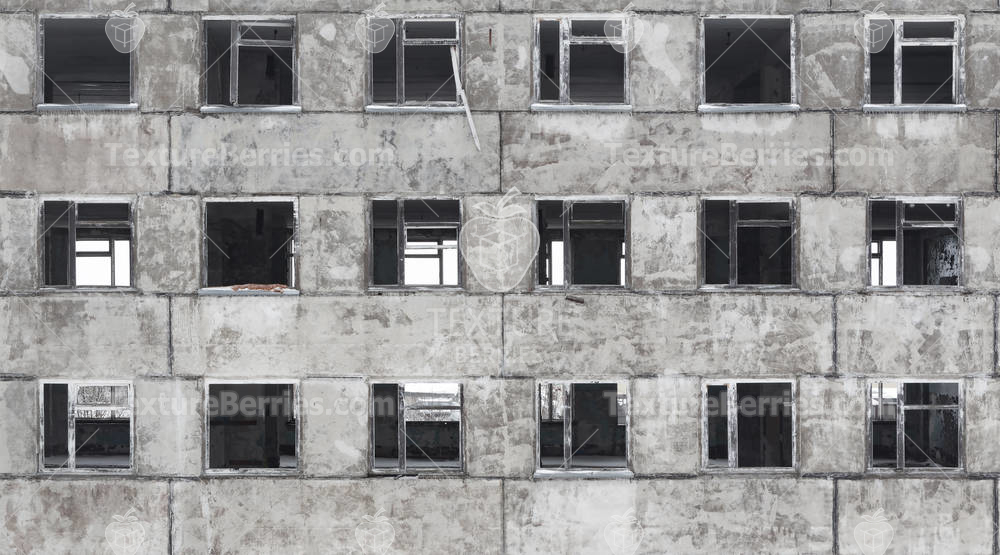 Front facade of abandoned building, closeup