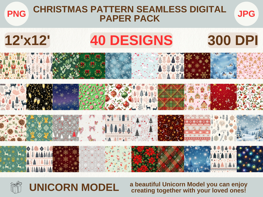 Christmas Digital Paper Pack, 40 Seamless Patterns, Holiday ...