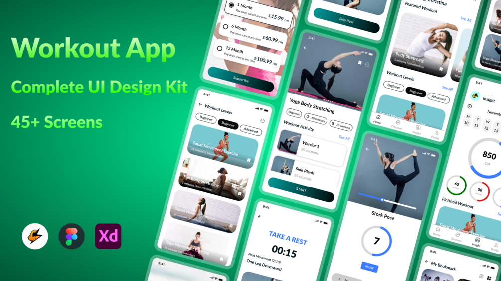 Fitness Workout App UI Kits Complete Design
