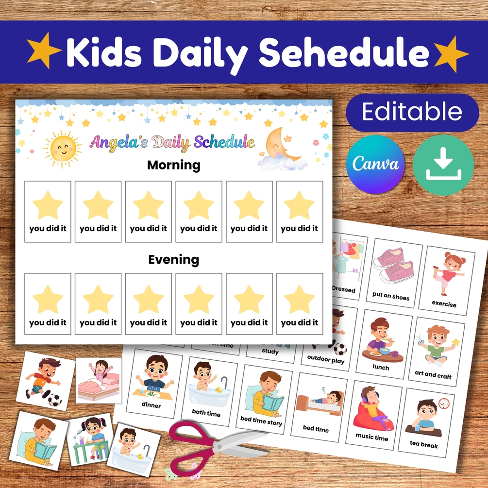 kids daily checklist editable, daily schedule for kids, daily schedule ...
