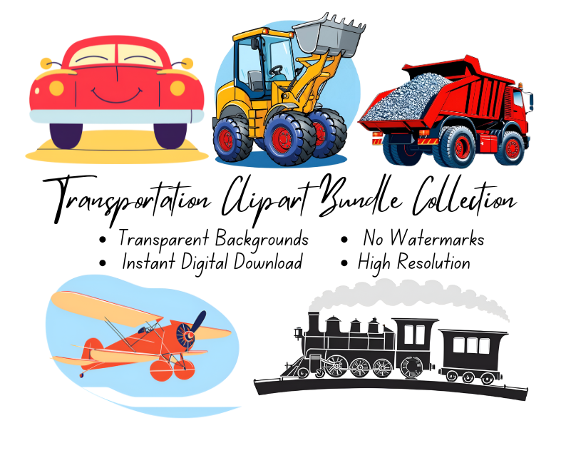 Transportation Clipart Bundle Collection | 12x12 Inches | High ...