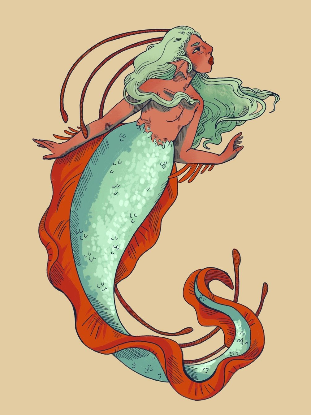 oarfish mermaid colouring page