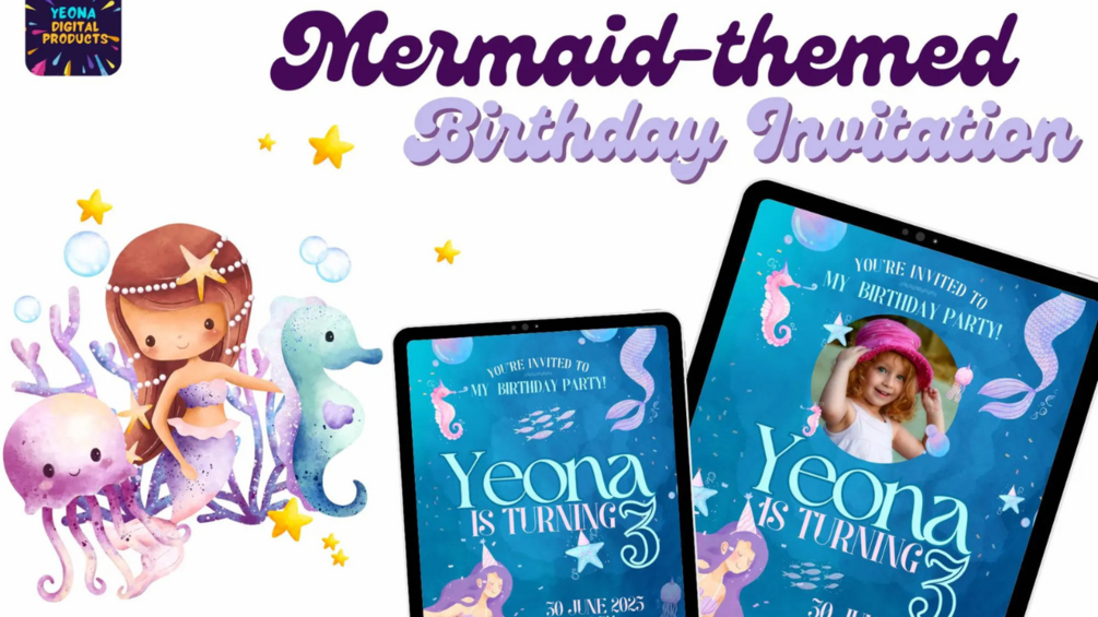 Mermaid-themed Birthday Invitation Digital Product Template