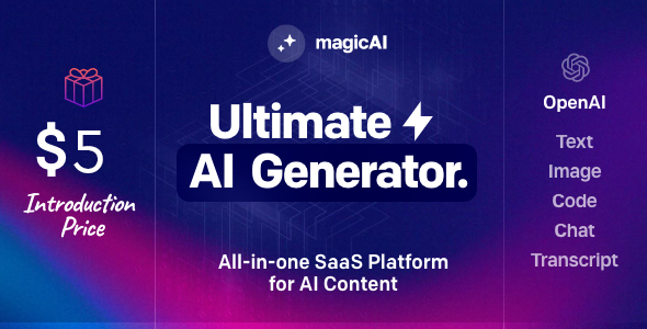 MagicAI - OpenAI Content, Text, Image, Chat, Code Generator as SaaS Make Own Ai Tool Without ...