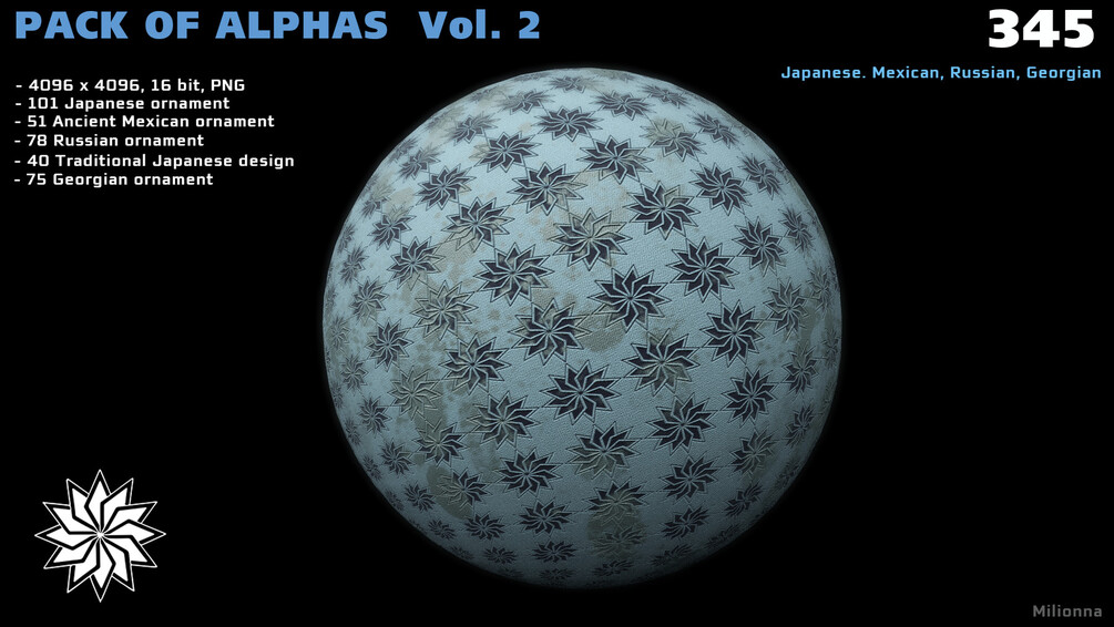 Pack of 345 Alphas - Japanese, Mexican, Russian, Georgian (Substance, PNG)
