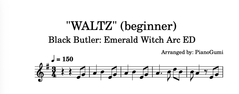 Black Butler: Emerald Witch Arc ED - "WALTZ" - BEGINNER Piano Sheet Music