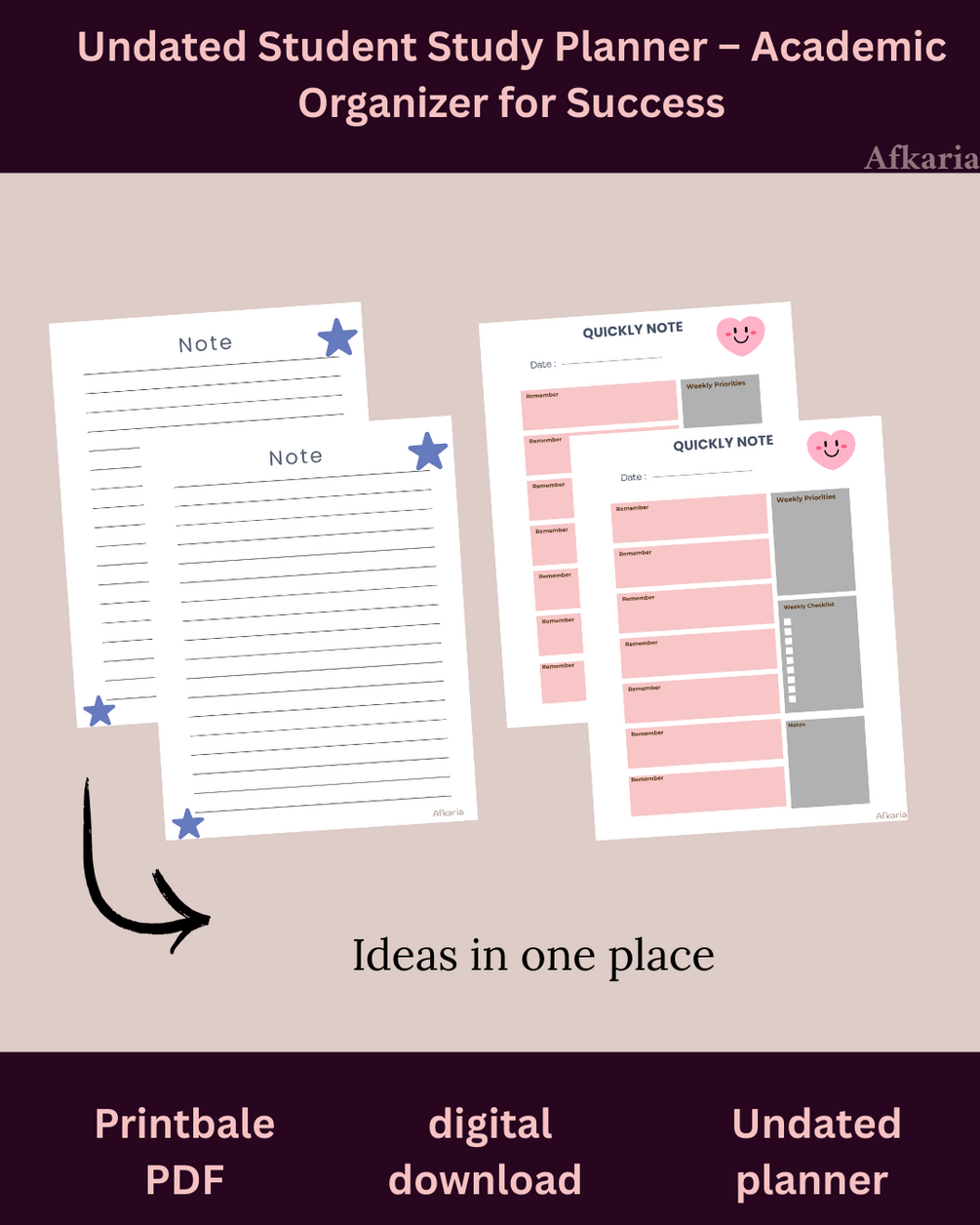Undated Student Study Planner – Academic Organizer for Success