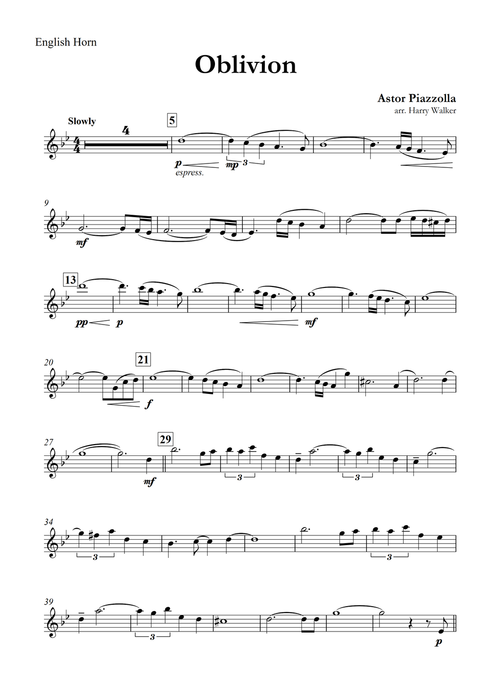 Astor Piazzolla: Oblivion (for English Horn and Piano and Piano)