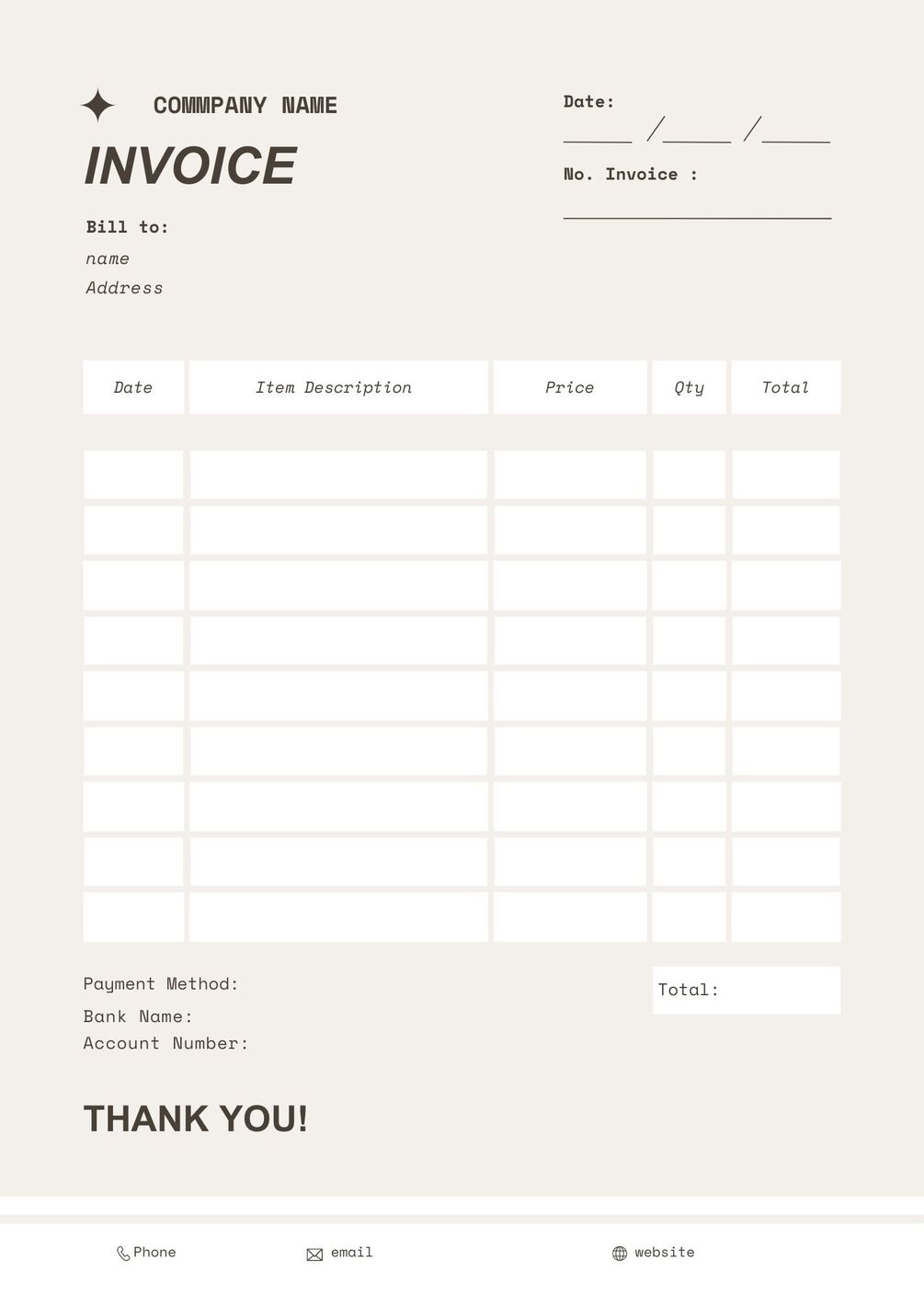 White and Beige Simple Professional Business Invoice
