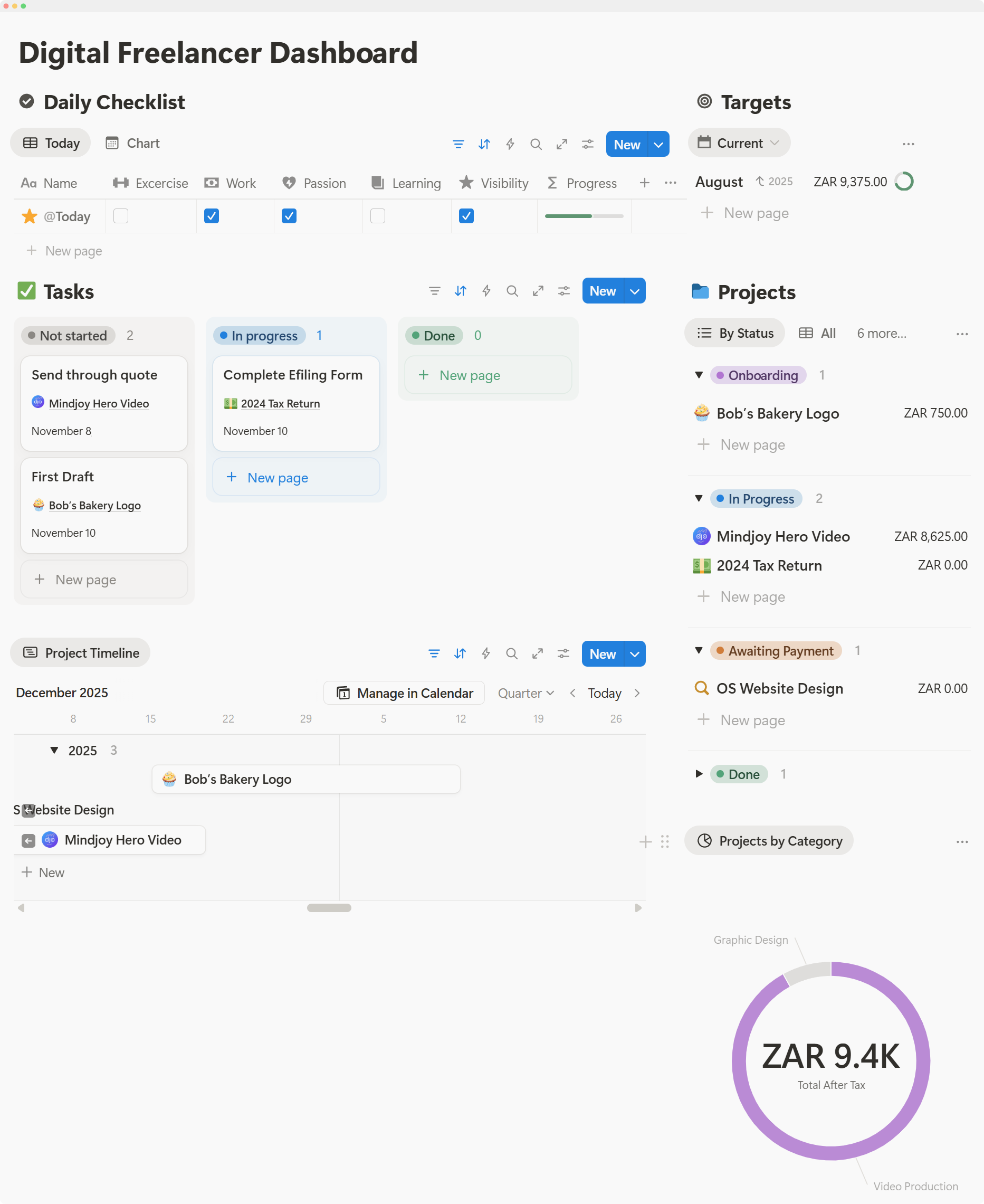 Notion Digital Freelancer Dashboard
