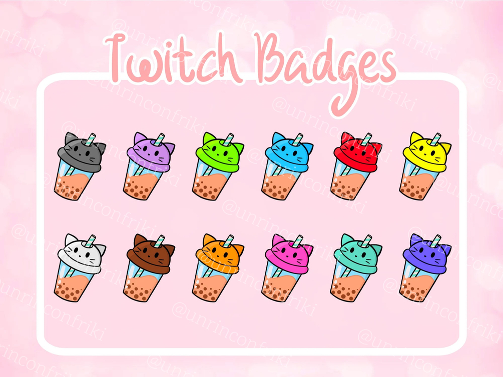 Insignia bubble tea cat | P2U | Michi tea kawaii pack | Emotes para ...