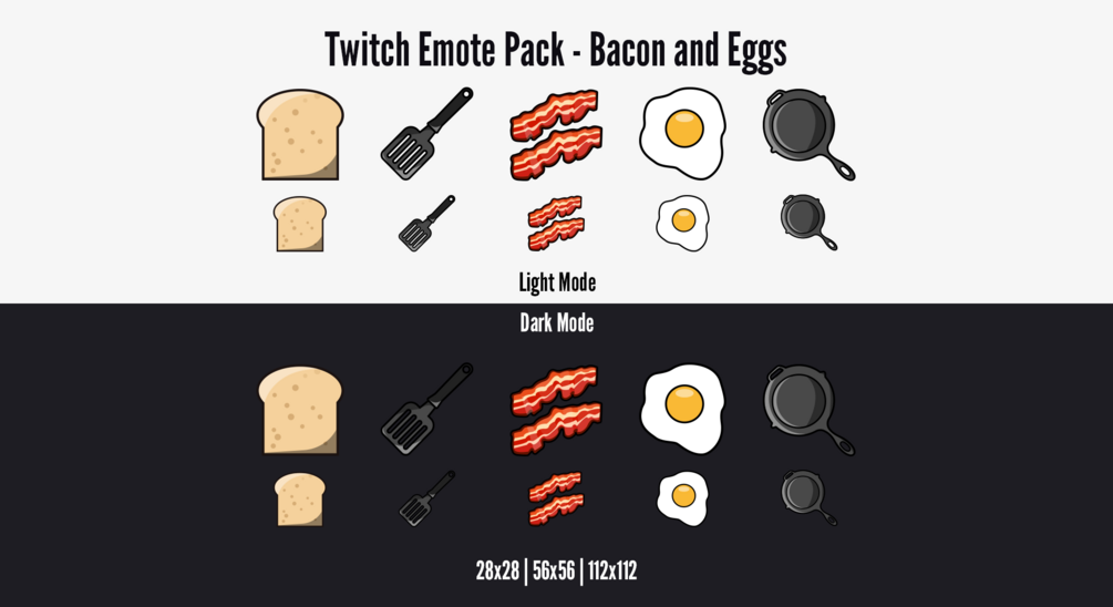 Twitch Emotes | 5 Pack Toast - Spatula - Bacon - Egg - Frying Pan
