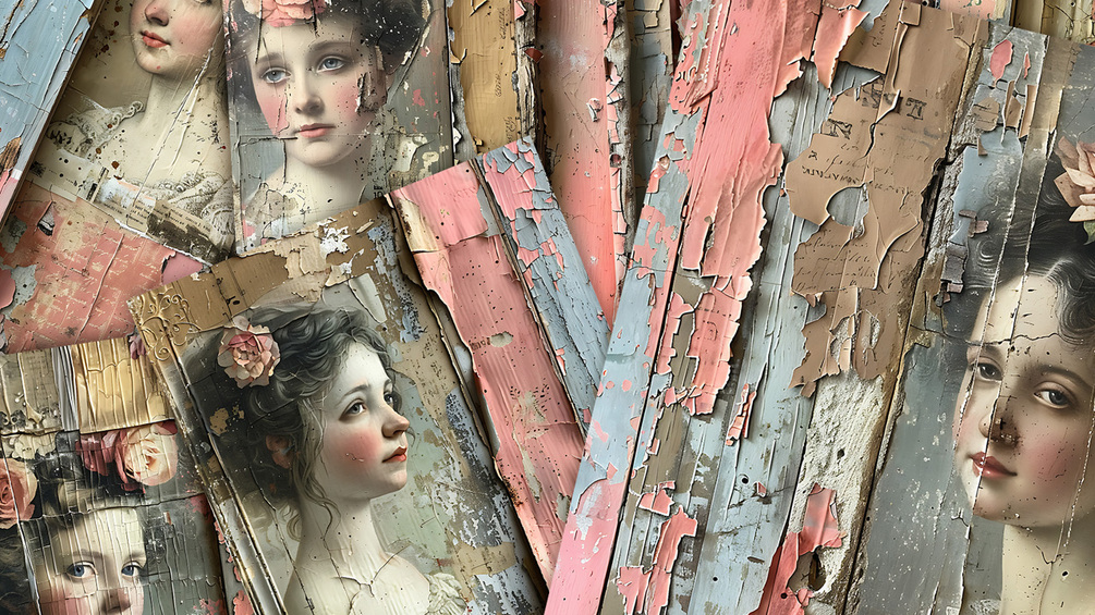 20 pc Peeling Paper and Paint Portrait Young Lady Printable Junk ...