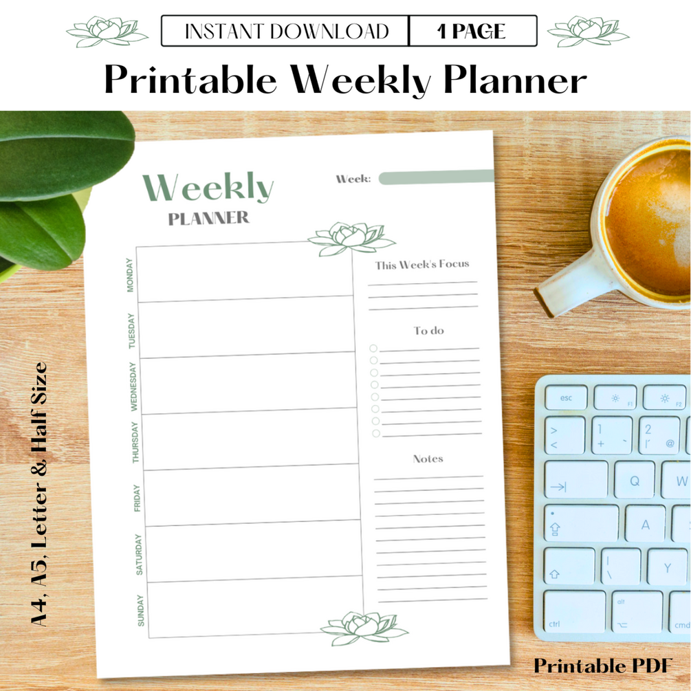 Stony Green Digital Weekly Printable Planner Lotus Design, Weekly ...