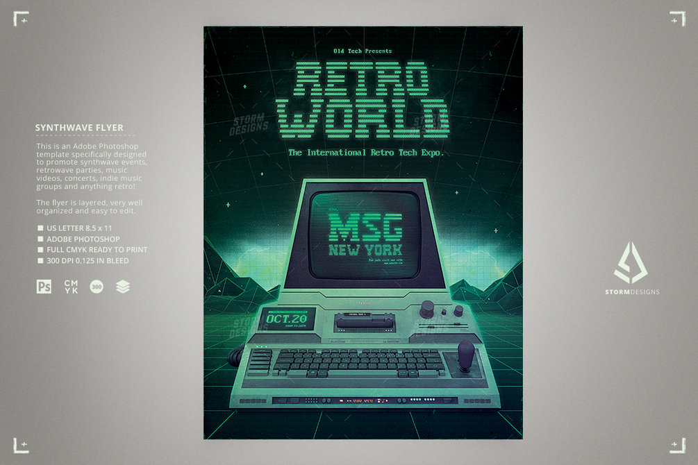 Synthwave Flyer v12 Retro Sci-Fi PC Template