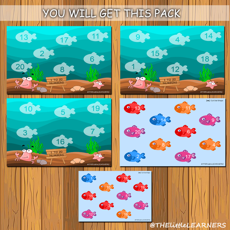1 to 20 fishes numbers matching activity