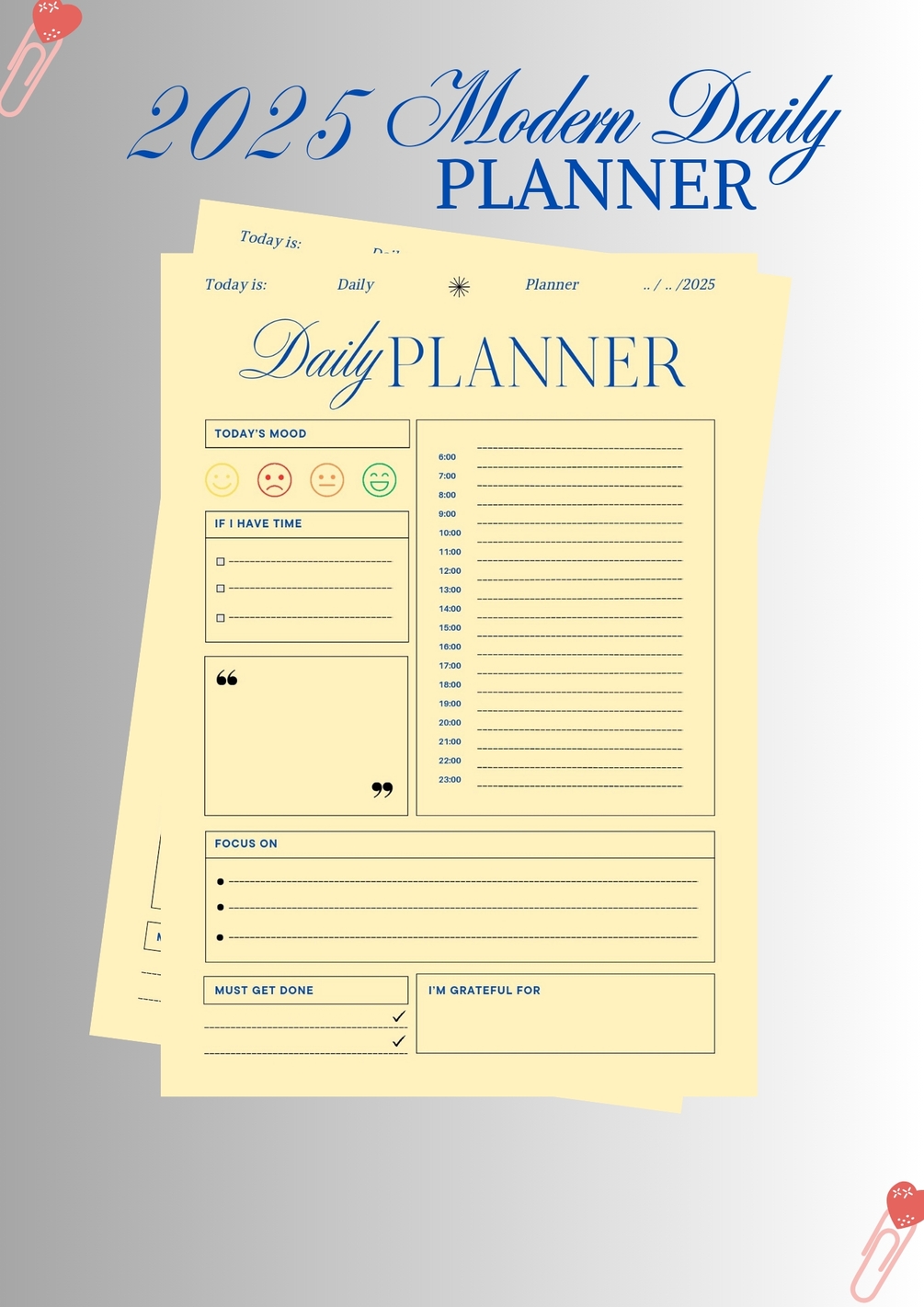 2025 minimaliste, modern daily planner (printable)