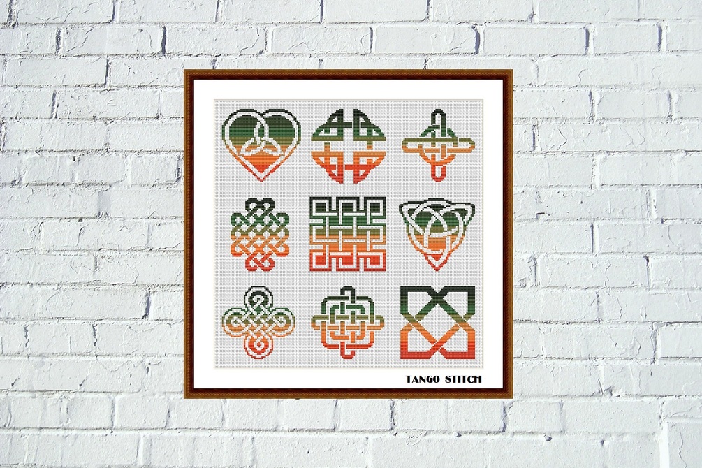 Orange celtic ethnic ornament sampler easy cross stitch embroidery