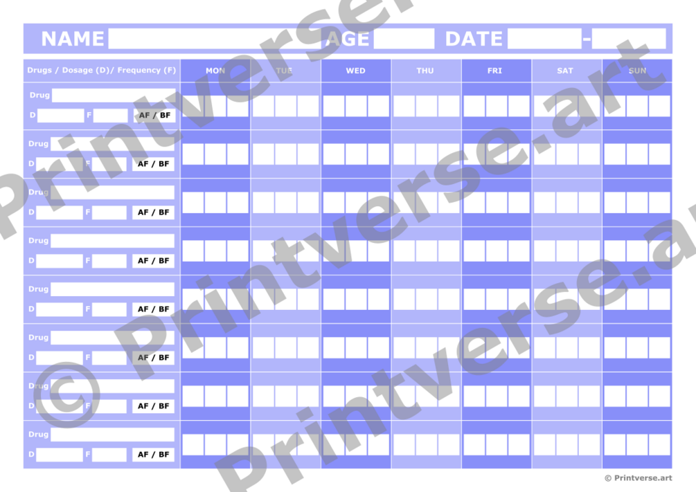 Medical Drug Chart - Weekly