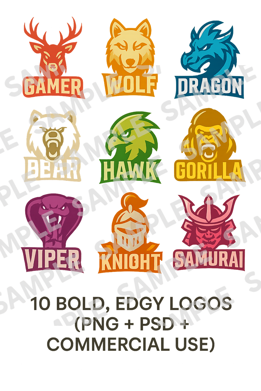 9 Bold, Edgy Logos (PNG + PSD + Commercial Use)