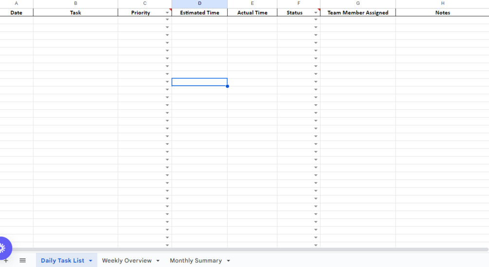 Productivity Spreadsheet Template