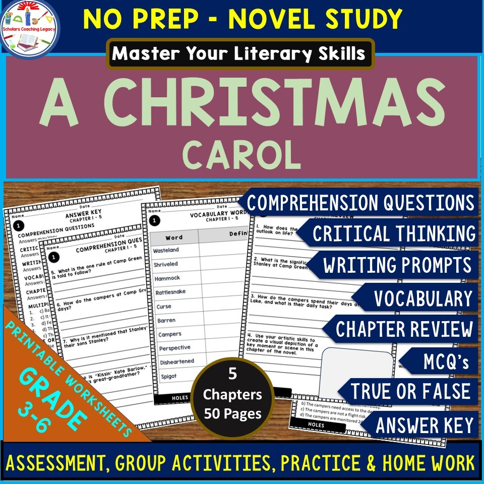 A CHRISTMAS CAROL Novel Study Comprehension, Critical Thinking, Writing ...