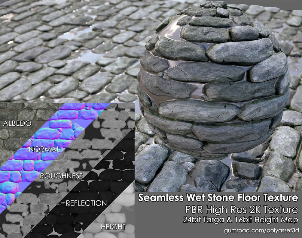 Textures - PBR Muddy Wet Stone Floor