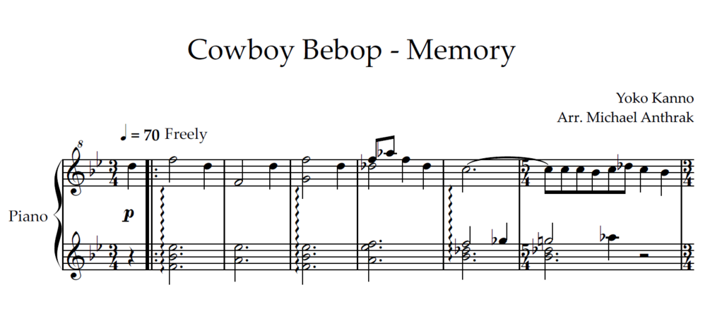 Cowboy Bebop - Memory (Piano Cover) (Arr. Michael Anthrak)