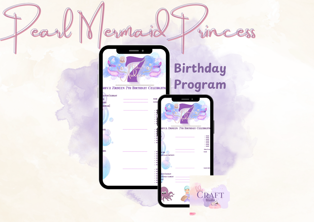 Pearl Mermaid Princess Theme 7th Birthday Program